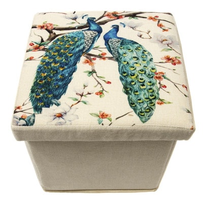 Peacocks Cloth Storage Box - Globe Imports
