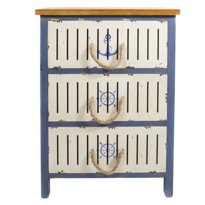 Wood Three Drawer Nautical Cabinet - Globe Imports