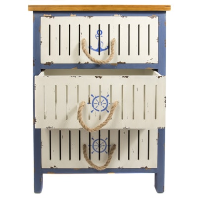 Wood Three Drawer Nautical Cabinet - Globe Imports
