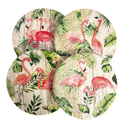 Flamingo Round Coaster Set - Globe Imports