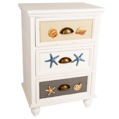 Wood Three Drawer Beach Cabinet - Globe Imports