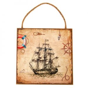 Antique Sailing Ship Wood Sign - Globe Imports