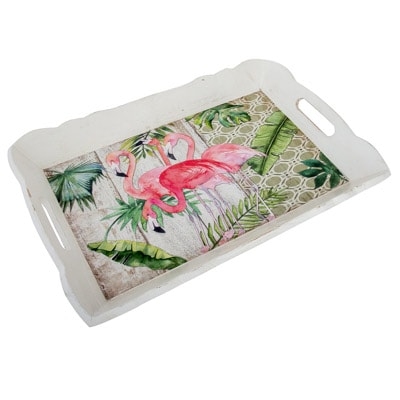 Wooden Flamingos Tray - Globe Imports