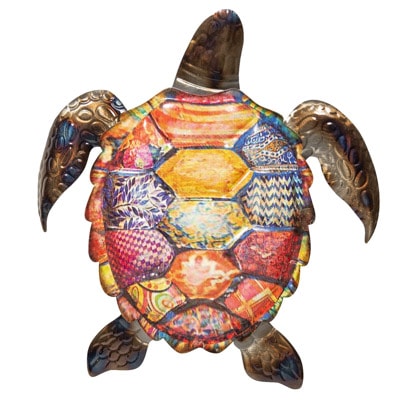 25 Inches High x 24 Inches Wide Colorful Metal Wall Sea Turtle - Globe ...