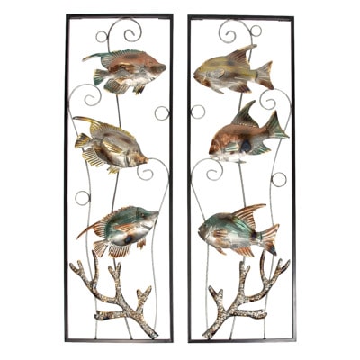 Set of 2 Framed Wall Fish Panels - Globe Imports