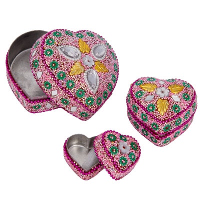 Set of Jeweled Heart Shaped Trinket Boxes - Globe Imports