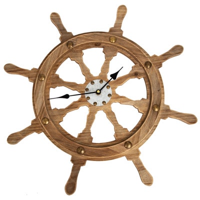 Weathered Ship's Wheel Clock - Globe Imports