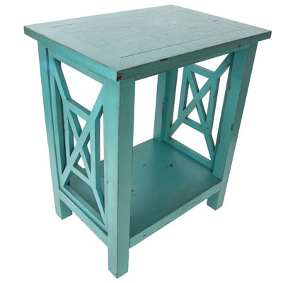 Aqua Painted Wood Side Table - Globe Imports