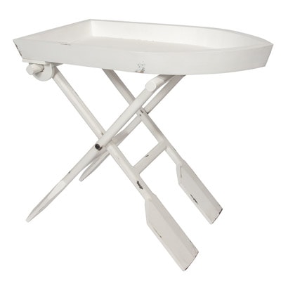 White Wooden Boat and Oars Table - Globe Imports