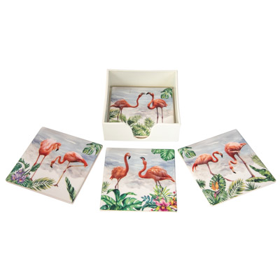 Square Flamingo Coaster Set - Globe Imports