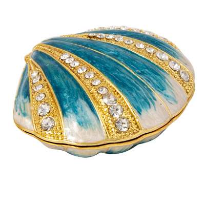 Bejeweled Shell Shaped Trinket Box with Gift Box - Globe Imports