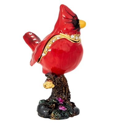 2 3/4 Inches High Bejeweled Cardinal Shaped Trinket Box - Globe Imports