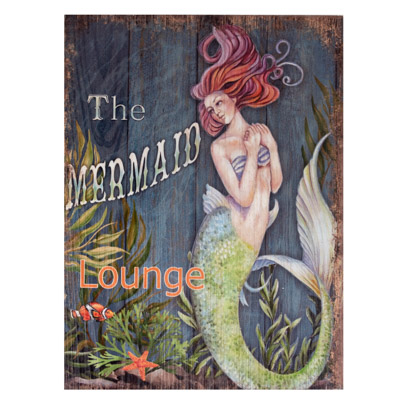 15 3/4 Inches High x 11 3/4 Inches Wide Wood Mermaid Lounge Sign ...