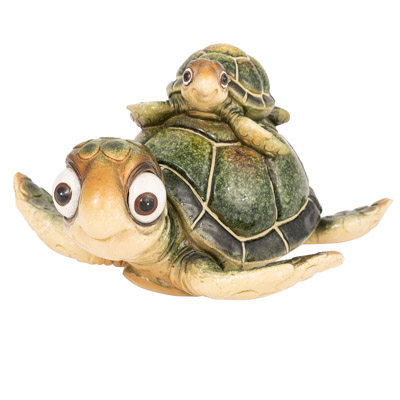6 Inches Long Big-Eyed Green Turtle with Baby - Globe Imports