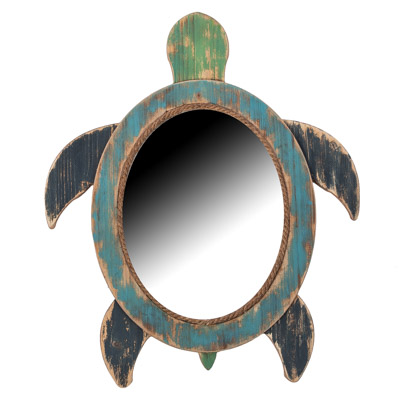 15 3/4 Inches Wide Wood Sea Turtle Wall Mirror - Globe Imports