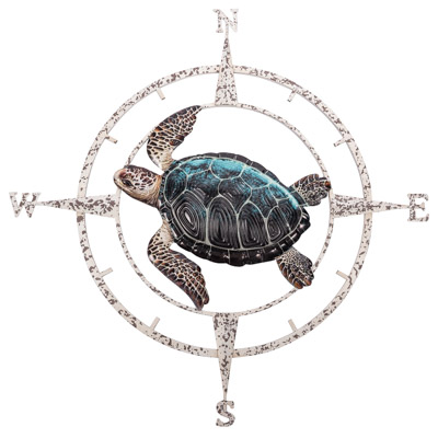 42 1/2 inches Diameter Metal Wall Turtle Compass Rose - Globe Imports