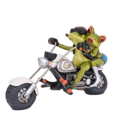 8 1/2 Inches Long Frogs on Motorcycle Figurine - Globe Imports