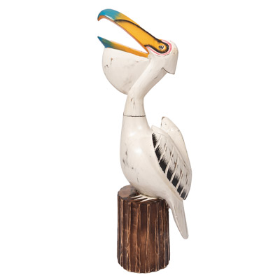 Carved Wooden Pelican Figurine - Globe Imports