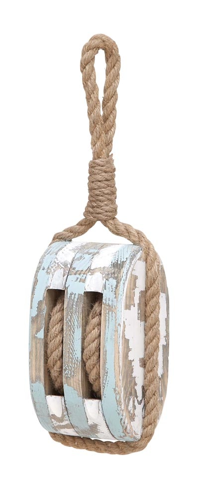 Distressed Finish Nautical Pulley - Globe Imports