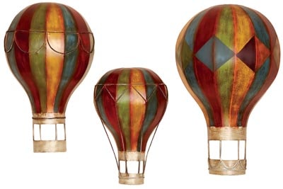 Set of 3 Metal Hot Air Balloons - Globe Imports