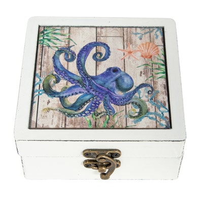 Wood & Ceramic Octopus Box - Globe Imports