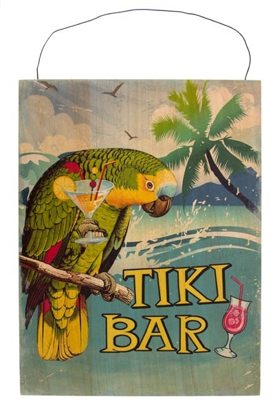 Wood Tiki Bar Parrot Sign - Globe Imports