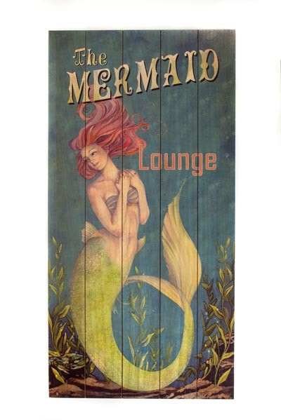 Wooden Mermaid Lounge Sign - Globe Imports