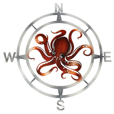 Powder Coated Compass Rose with Red Octopus - Globe Imports