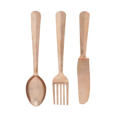 Set of 3 Wall Decor Aluminum Copper Colored Utensils - Globe Imports