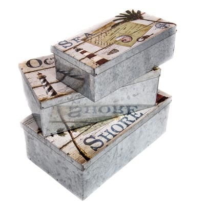 Set of 3 Nautical Metal Boxes - Globe Imports