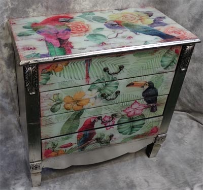 Silver Leaf Tropical Birds Cabinet - Globe Imports