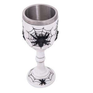 7 1/4 Inches High Spiders and Cobwebs White Goblet - Globe Imports