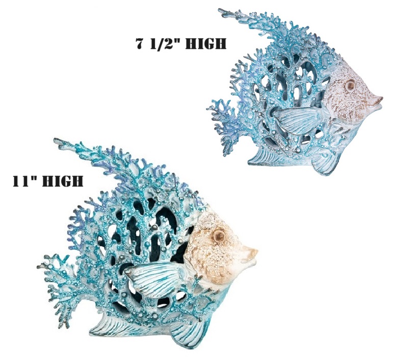 11 inches fish and 7 1/2 inches fish Set of Two Aqua Coral-Look Fish ...